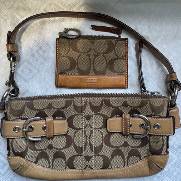 Coach | Bags | Coach Signature Shoulder Bag And Coin Pouch | Poshmark